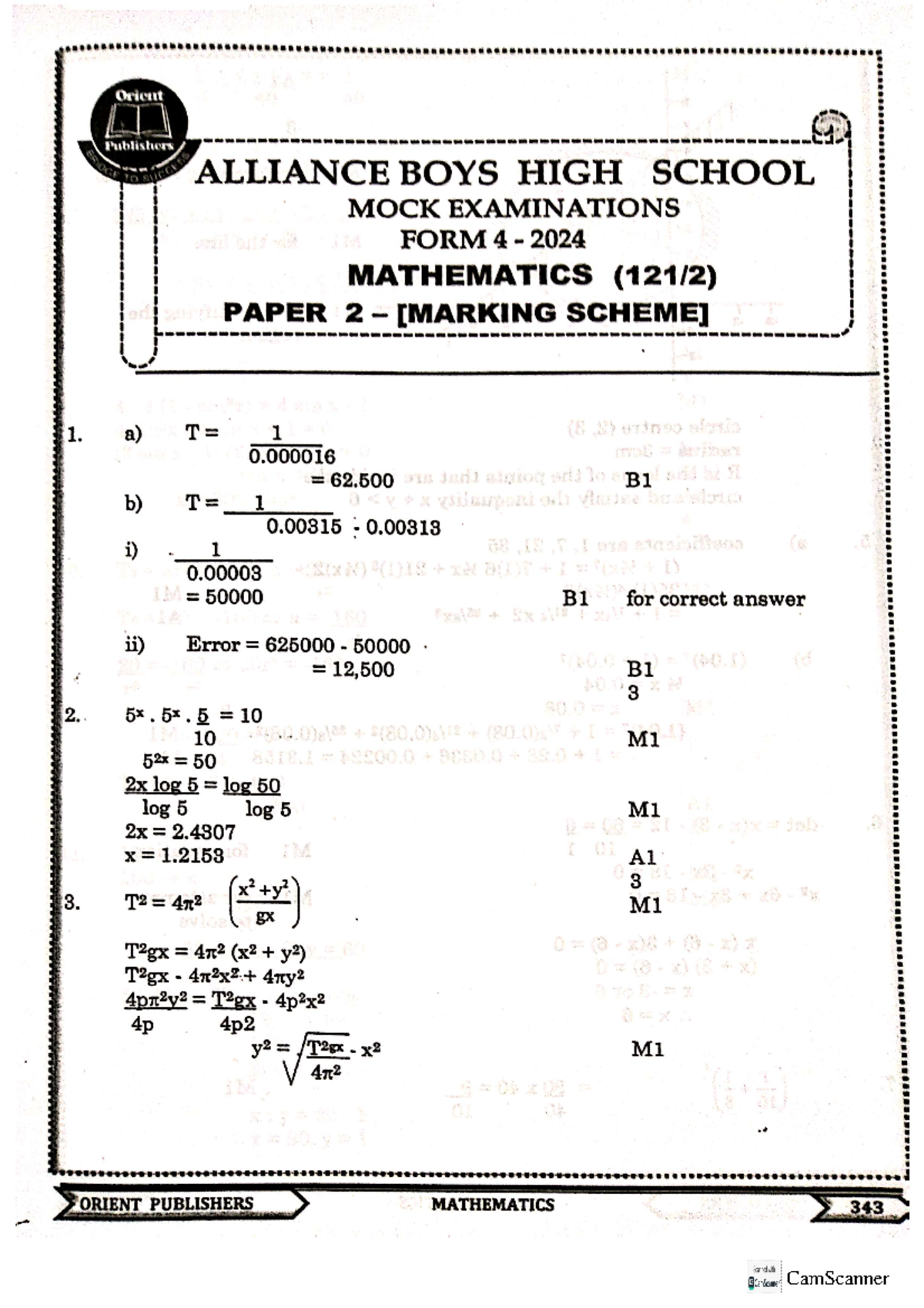 Mat pp2 scheme - Revision - Orient Publishers ALLIANCE BOYS HIGH SCHOOL ...