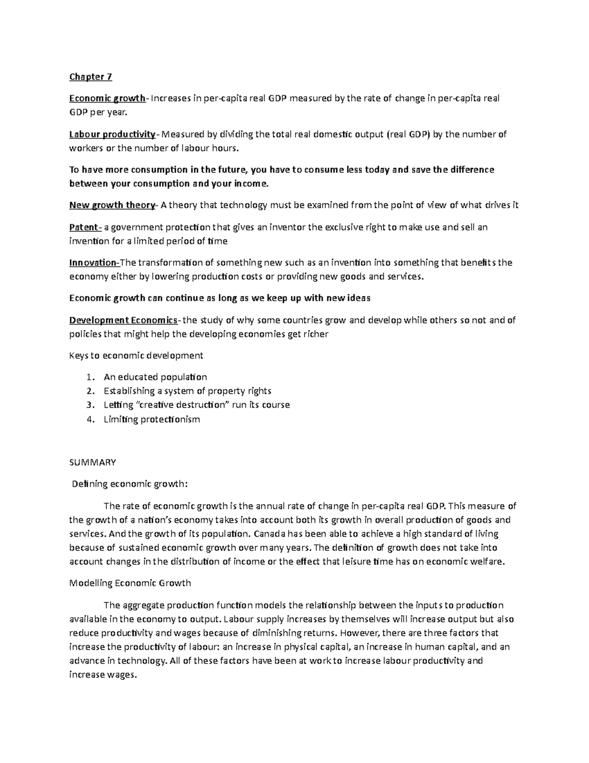 Chapter 7 - Lecture notes 7 - Chapter 7 Economic growth- Increases in ...