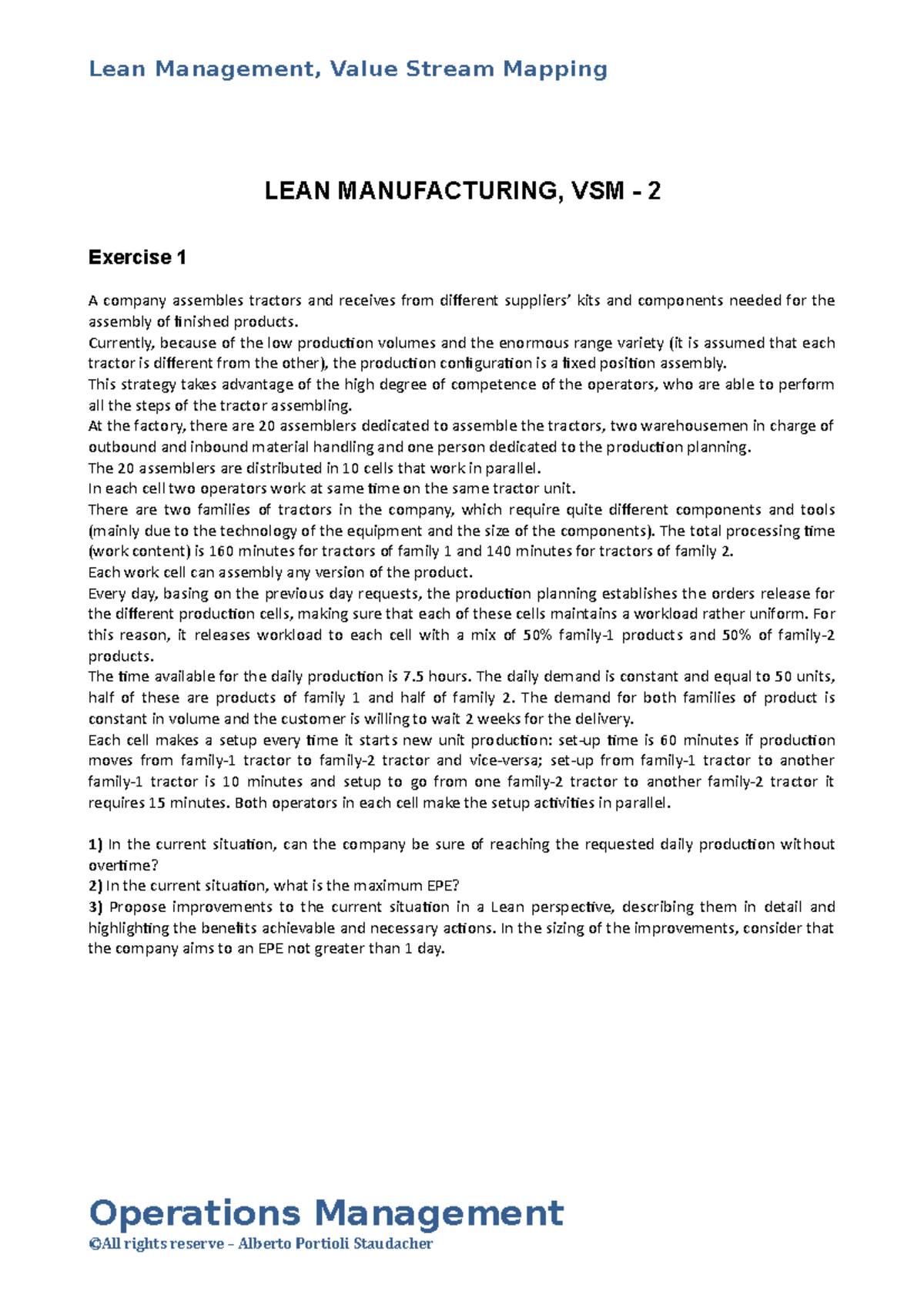 Exercise 2 - Operation management - LEAN MANUFACTURING, VSM - 2 ...