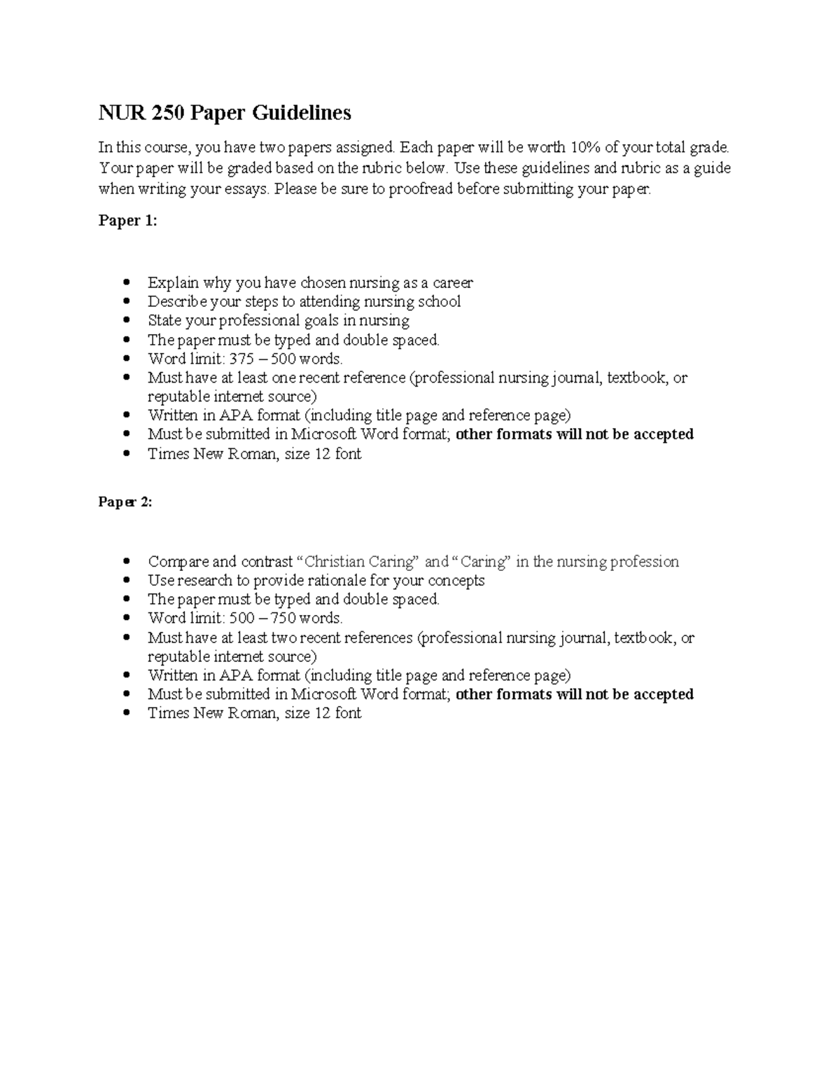 NUR 250 Paper Guidelines Rubric-1 - NUR 250 Paper Guidelines In this ...