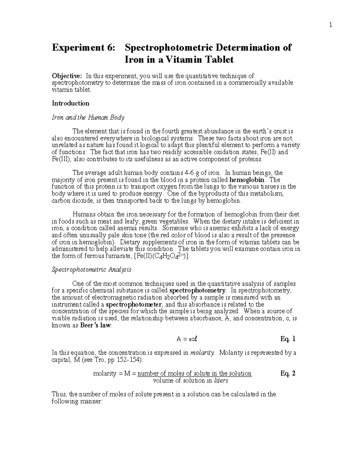 Iron-2 - Analysis of compounds - Experiment 6: Spectrophotometric ...