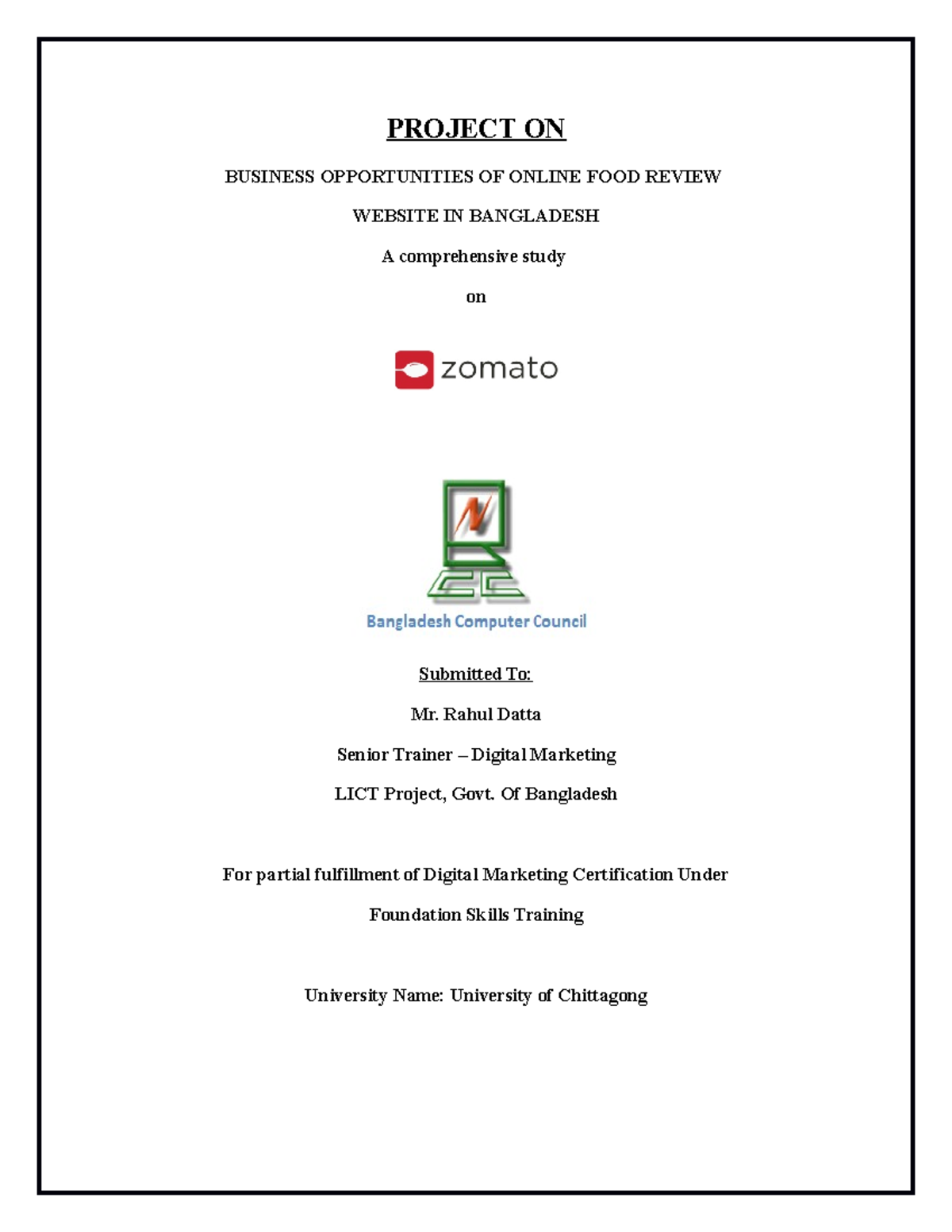 Project ON Zomato - PROJECT ON BUSINESS OPPORTUNITIES OF ONLINE FOOD ...