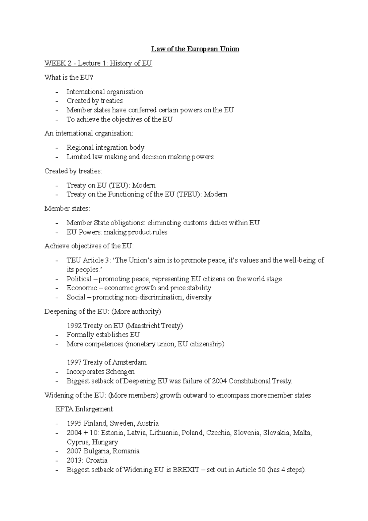 Law of the European Union - Notes - Law of the European Union WEEK 2 ...