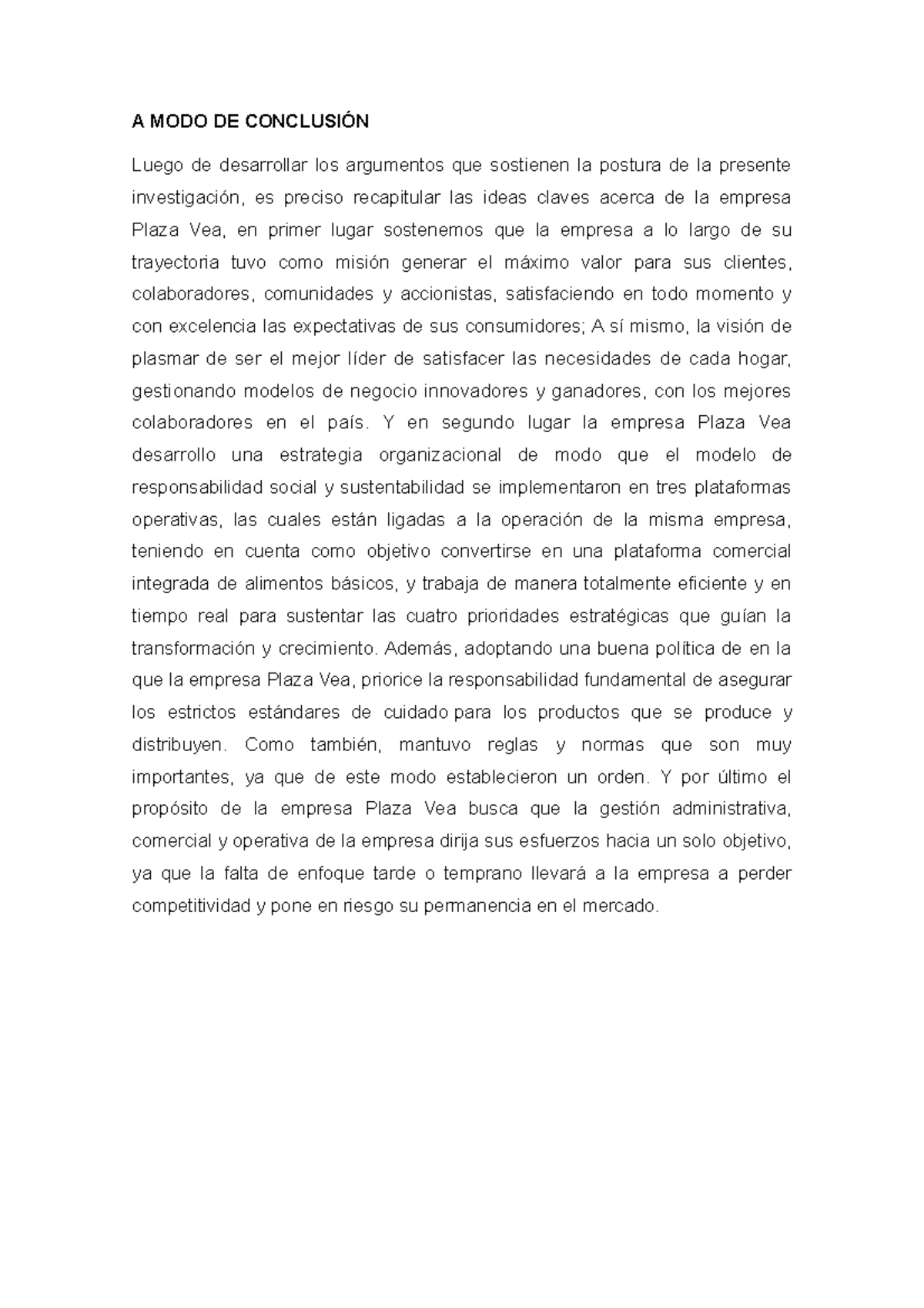 Conclusión DE Proceso - conclusiones - A MODO DE CONCLUSIÓN Luego de ...