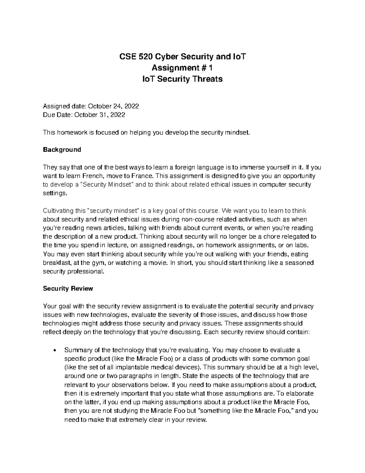 Assignment 1 - ttttt - CSE 520 Cyber Security and IoT Assignment # 1 IoT Security Threats ...