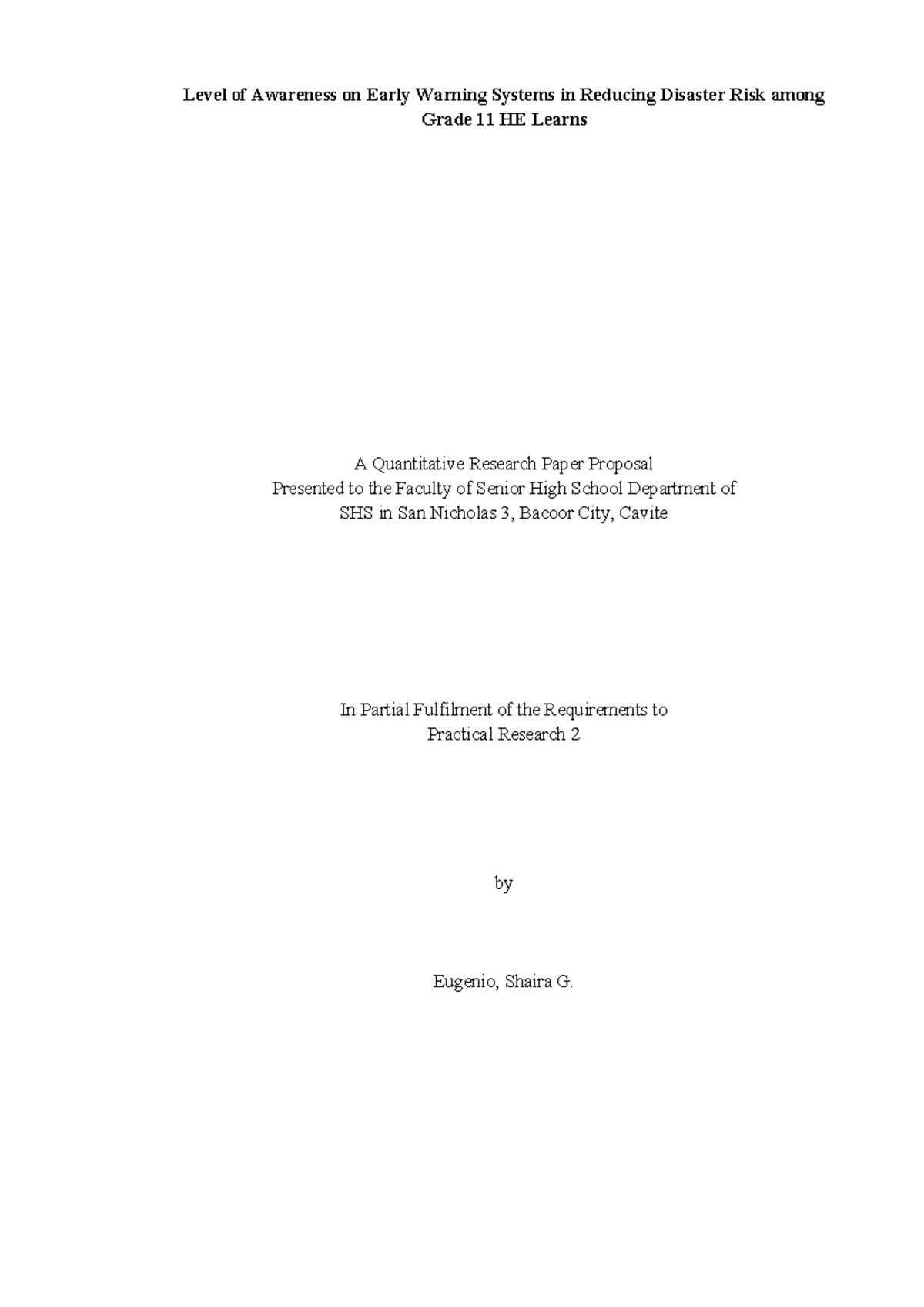 PR2 RRL Format 1 - z s s nna bq - Level of Awareness on Early Warning ...
