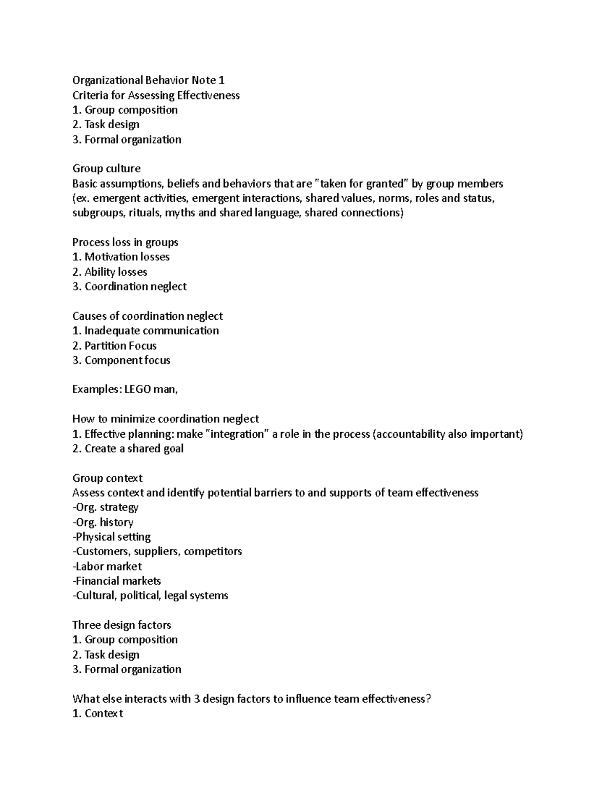 Organizational Behavior Note 1 - Group composition 2. Task design 3 ...