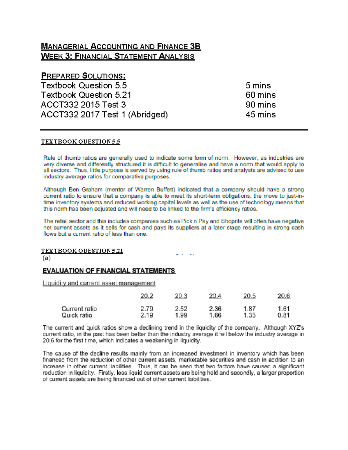 ACCT332 Week 3 Prepared solutions - MANAGERIAL ACCOUNTING AND FINANCE ...