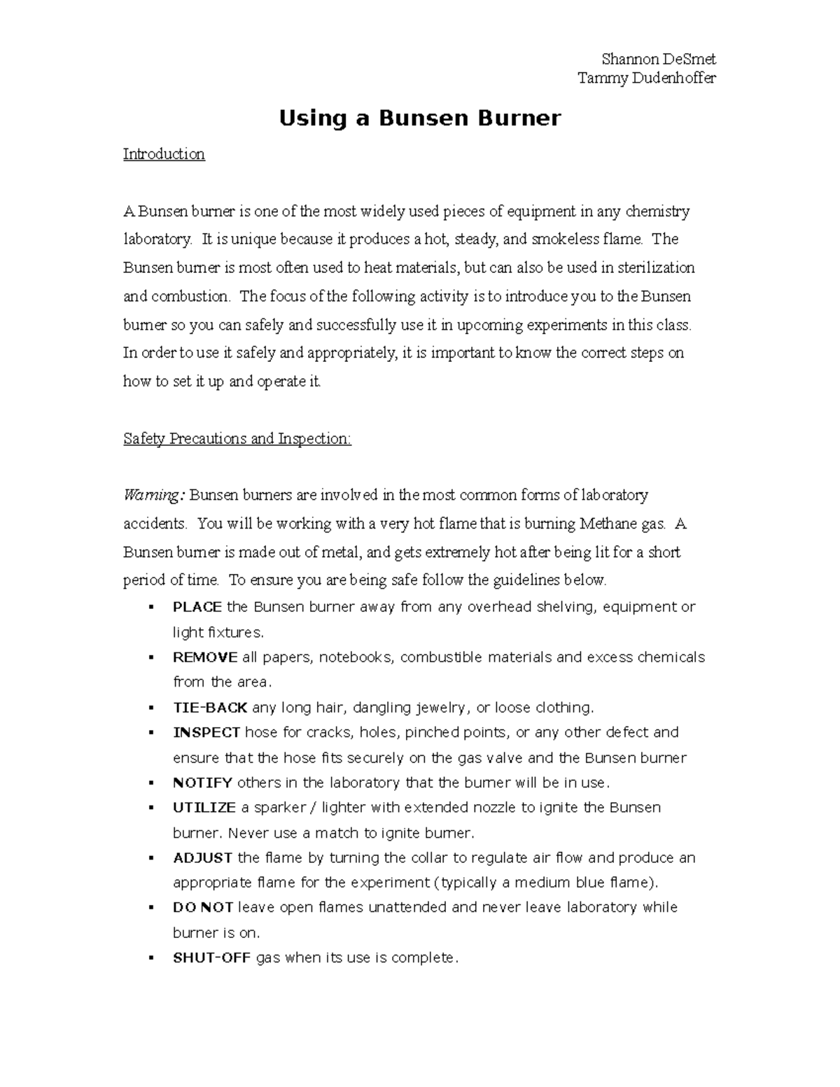 Lighting a Bunsen Burner - Experimental Skill and Investigation - Tammy ...