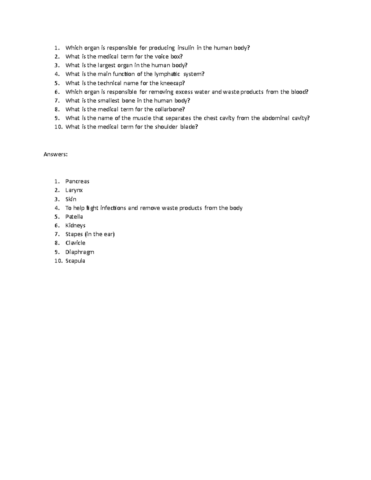 HA QUIZ 1 - QUIZ - Which organ is responsible for producing insulin in ...