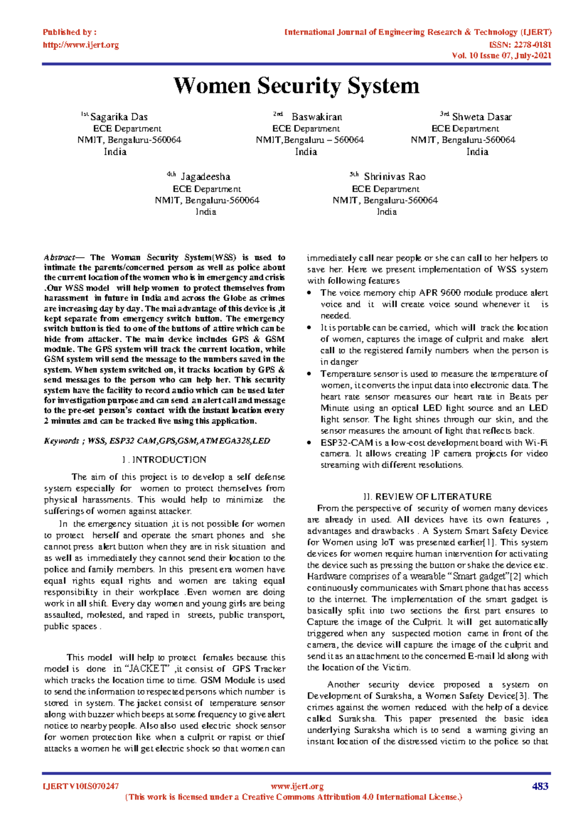 Women security system Ijertv 10IS070247 - Women Security System 1 st ...