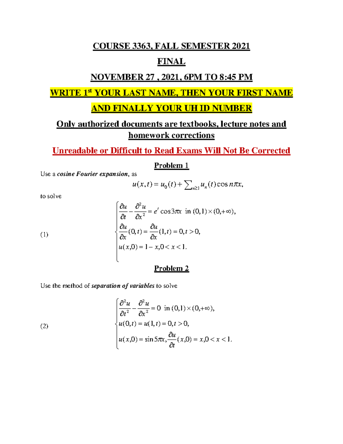 3363 Final Fall 2021 - Assignment - COURSE 3363, FALL SEMESTER 2021 ...
