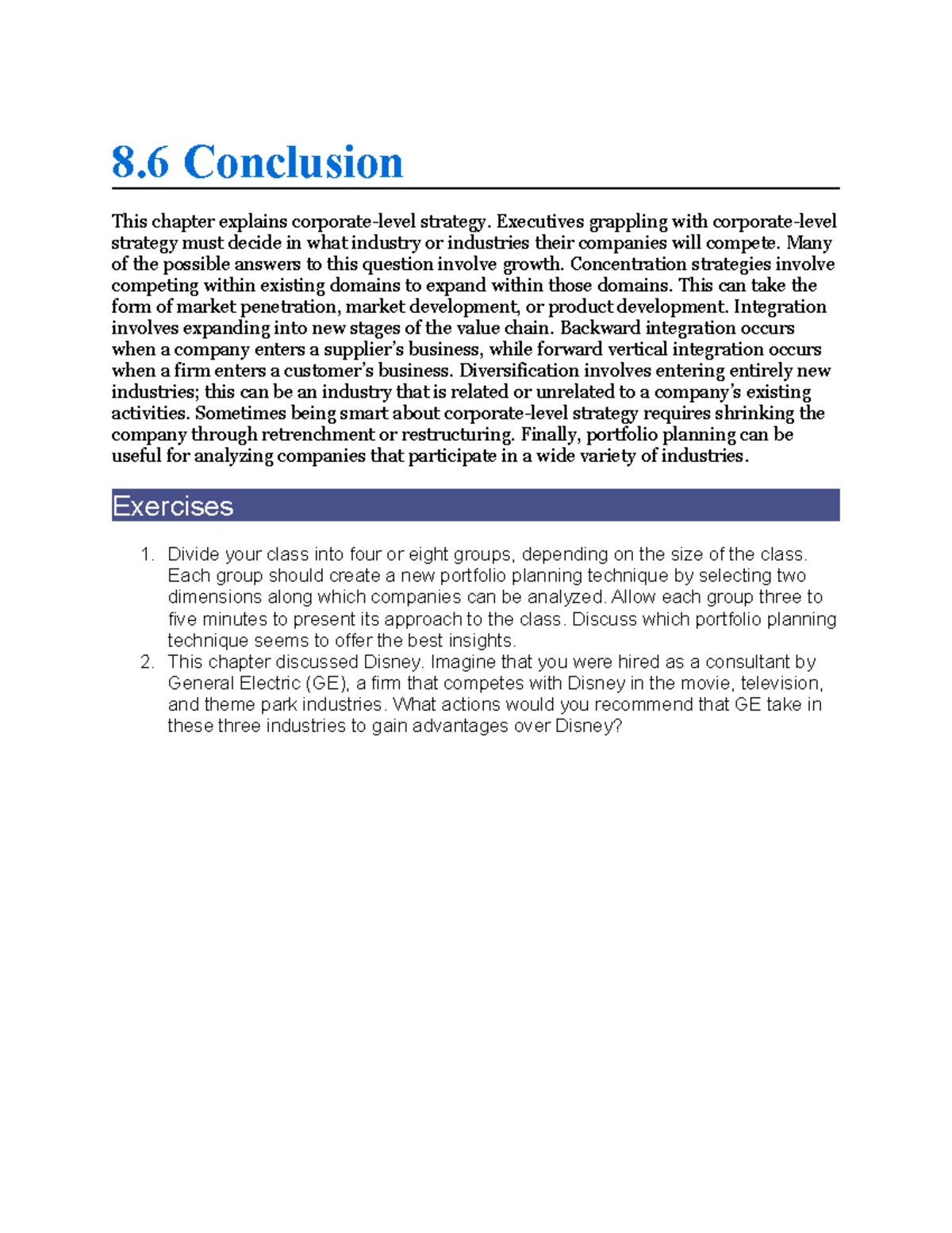 8.6 Conclusion - 8 Conclusion This chapter explains corporate-level ...