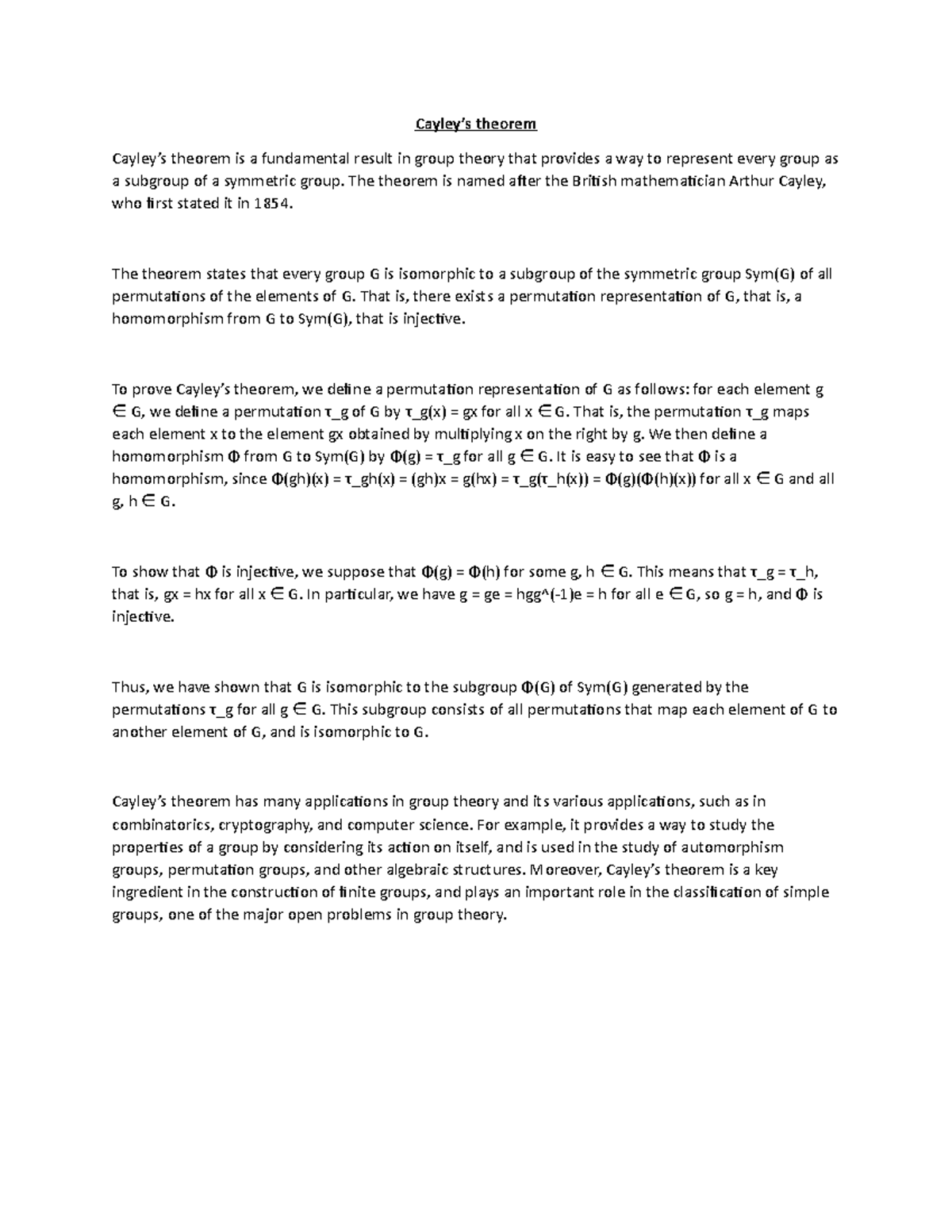 Cayley’s theorem - Cayley’s theorem Cayley’s theorem is a fundamental ...