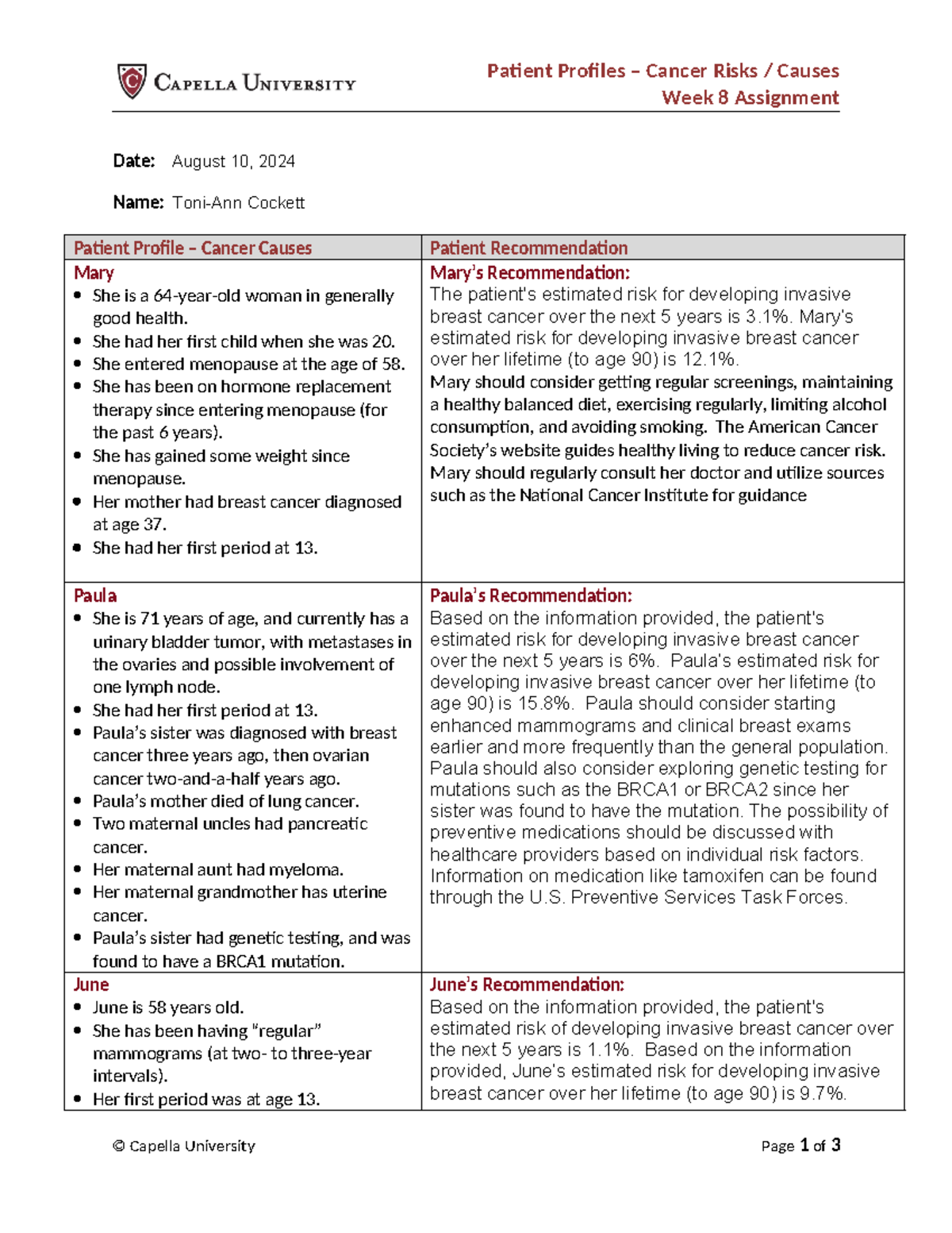 Cf patient case study profile form - Patient Profiles – Cancer Risks ...