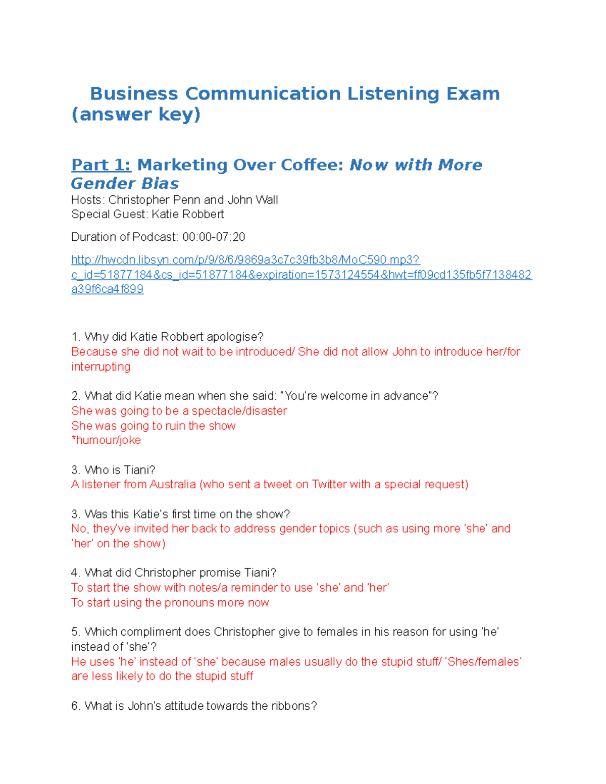 Week 6 Business Communication Listening Exam - Business Communication ...