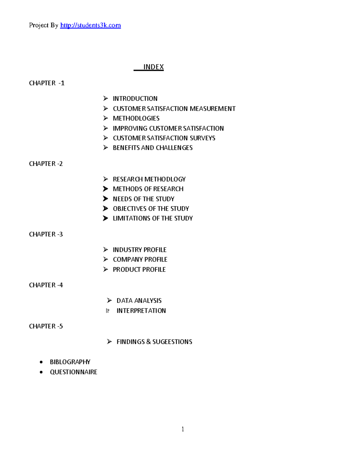 MBA Marketing-customer-satisfaction - Project INDEX CHAPTER ...