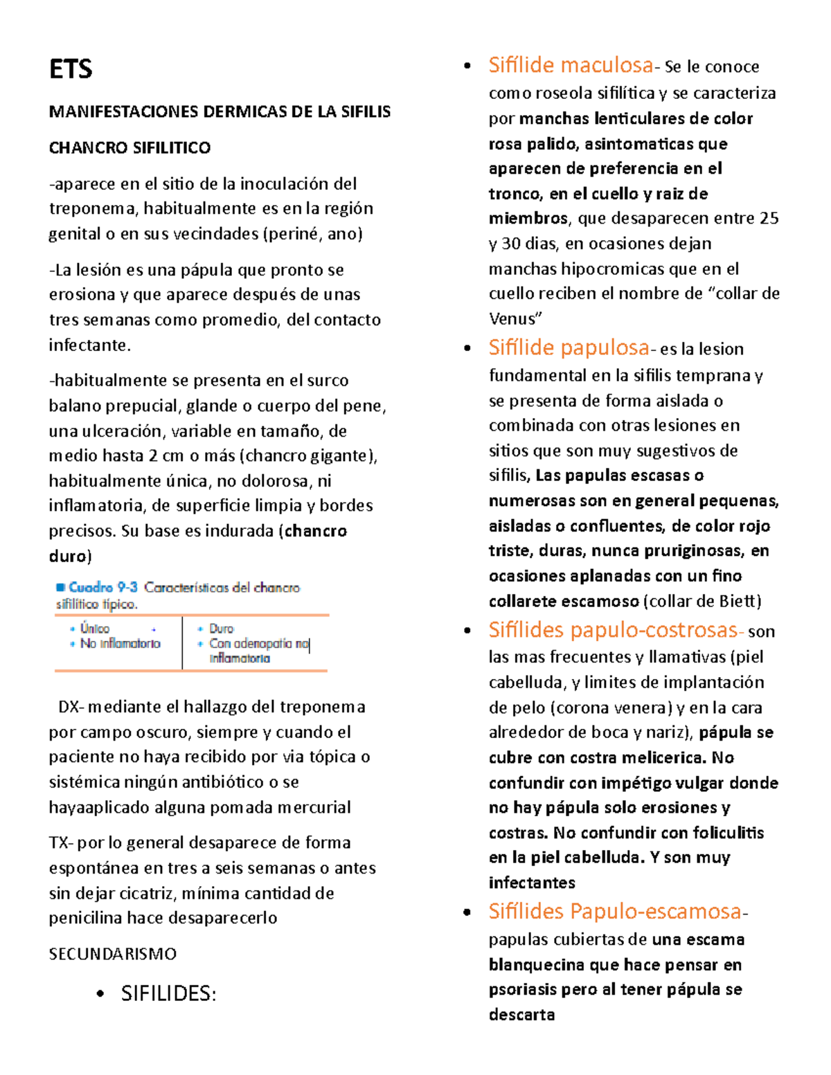 ETS derma resumen - ETS MANIFESTACIONES DERMICAS DE LA SIFILIS CHANCRO SIFILITICO -aparece en el ...