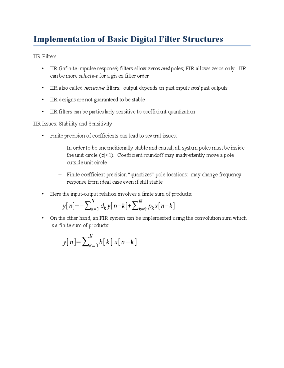 U1 Filter Structures - easy lecture notes - Implementation of Basic ...