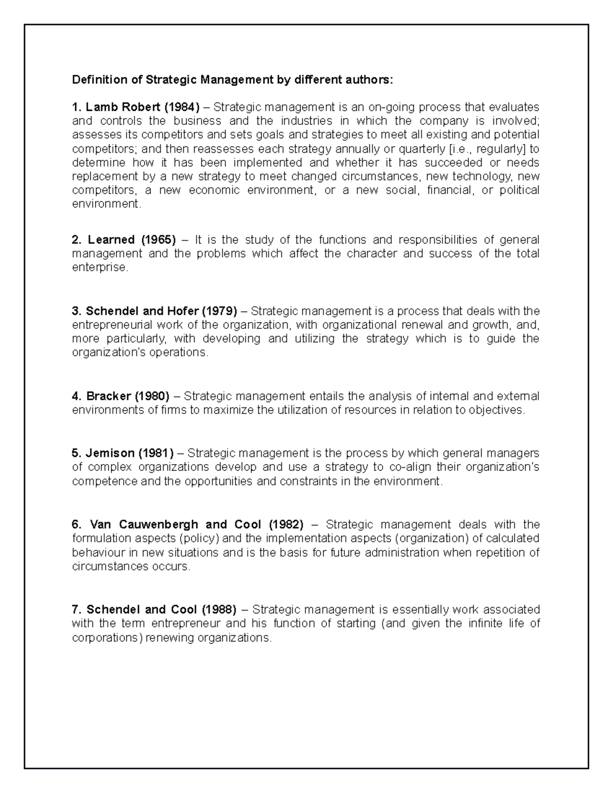 Definition of Strategic Management by different authors - , regularly ...