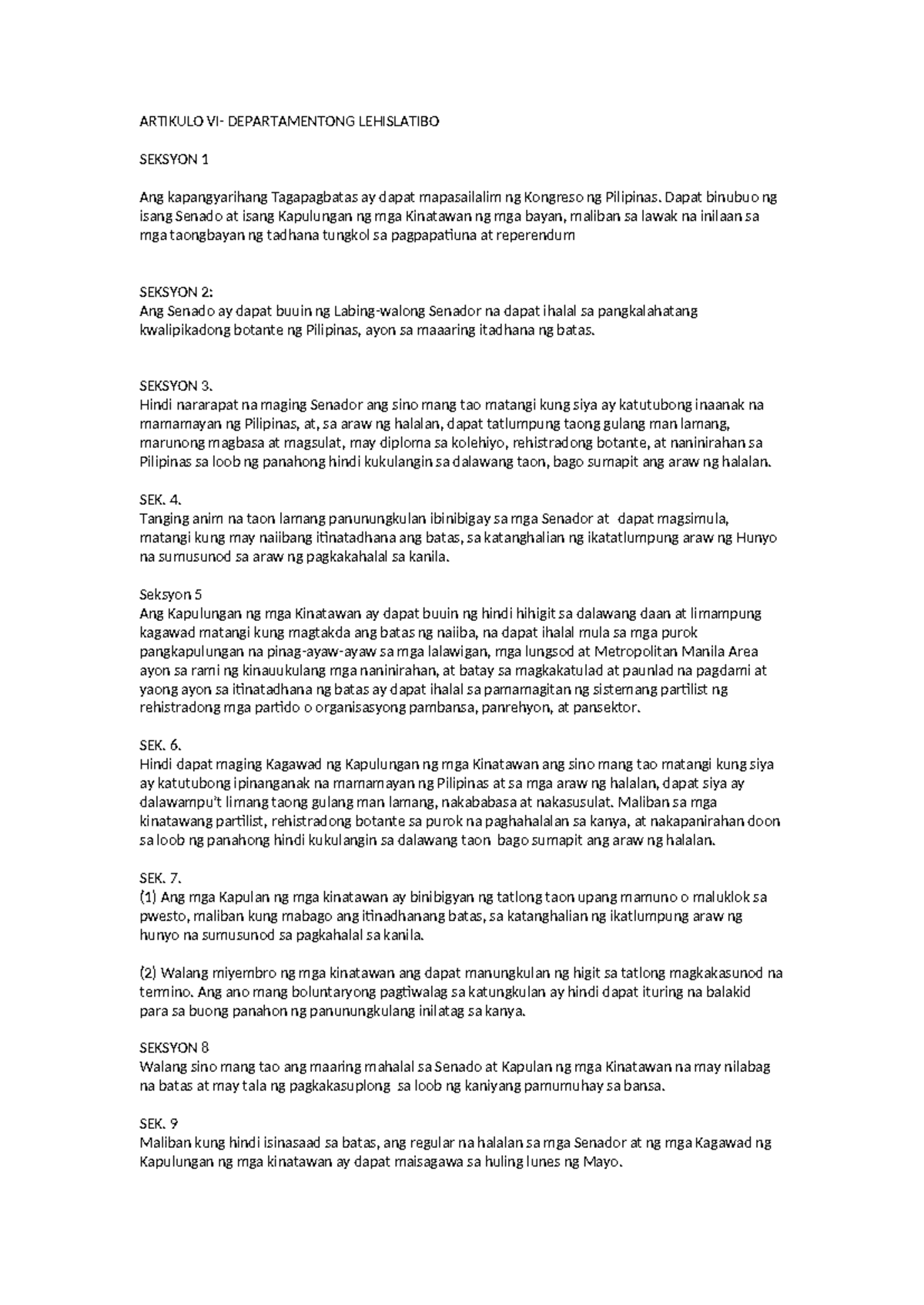 Artikulo VI - article IV in filipino - ARTIKULO VI- DEPARTAMENTONG ...