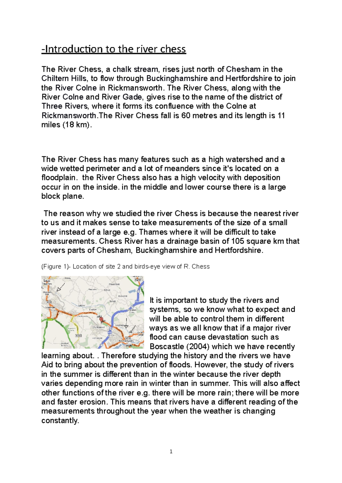 Geography phys cousrework -Introduction to the river chess The River ...