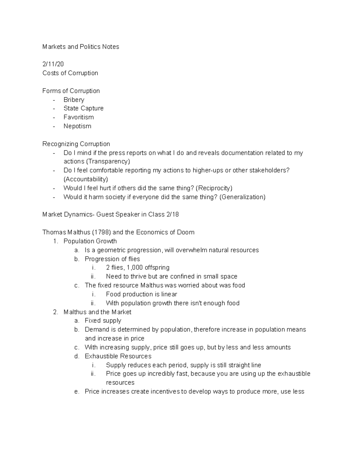 Markets and Politics Notes - Markets and Politics Notes 2/11/ Costs of ...