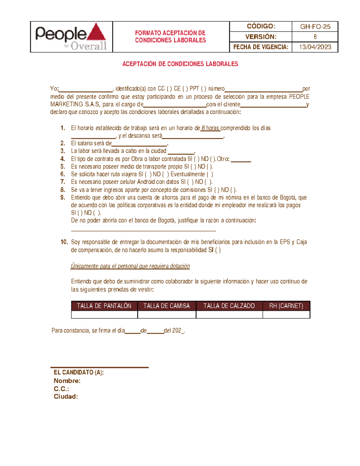 Formato DE Aceptacion DE Condiciones - FORMATO ACEPTACIÓN DE ...