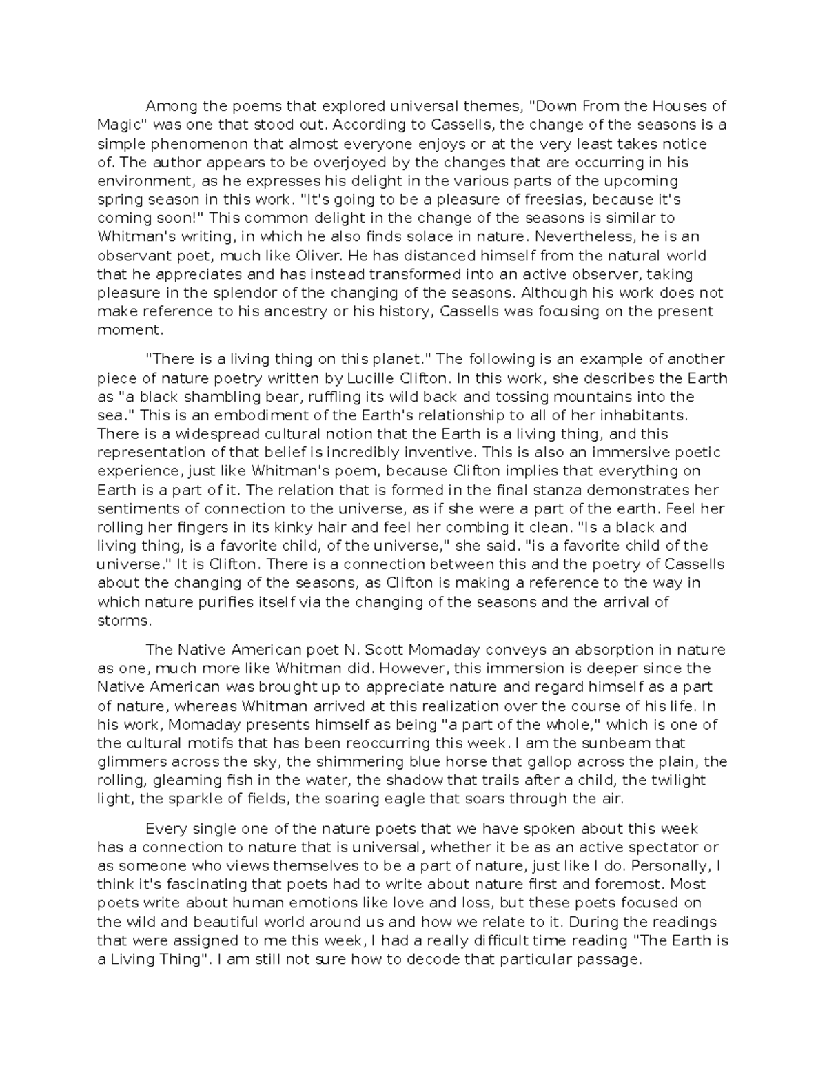 3-1 Diversity and Universality in Nature - Among the poems that ...