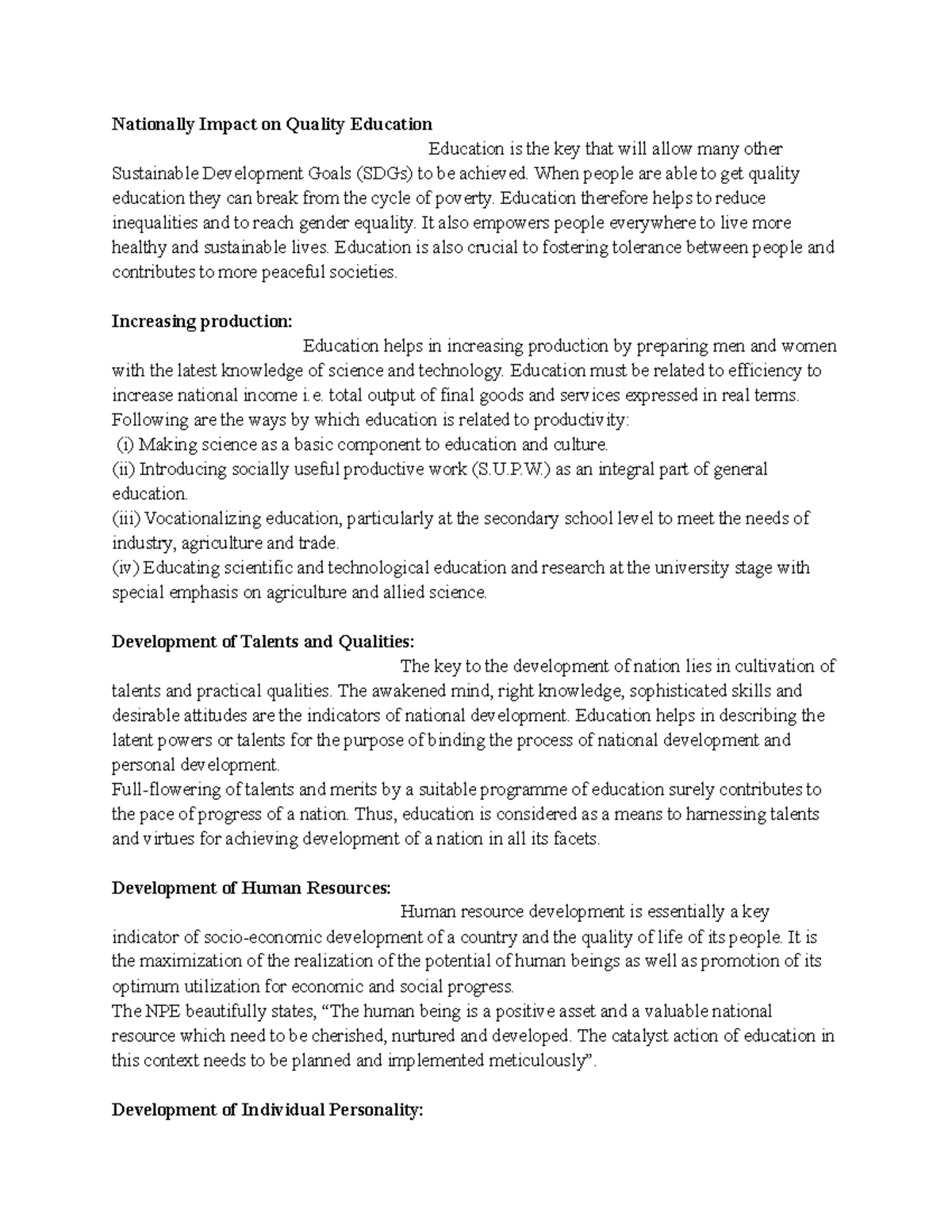 Quality Education in sustainable development goals - Nationally Impact ...