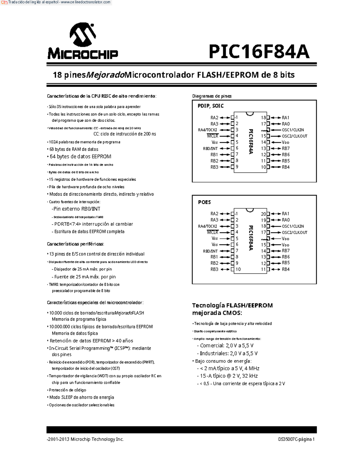 Data sheet - PIC16F84A - PIC16F84A 18 pinesMejoradoMicrocontrolador ...