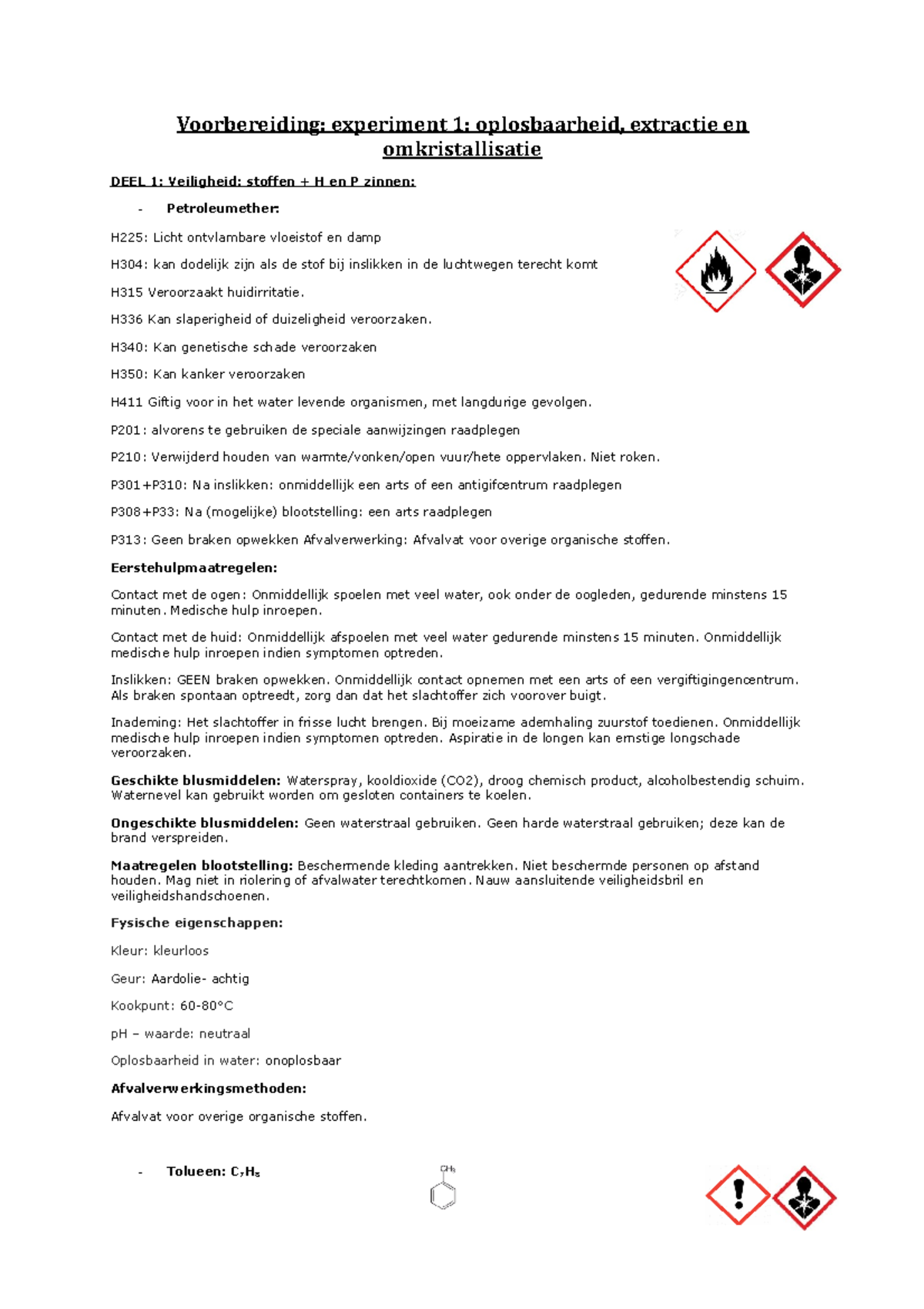 Voorbereiding-Organische Chemie-experiment 1 - Voorbereiding ...