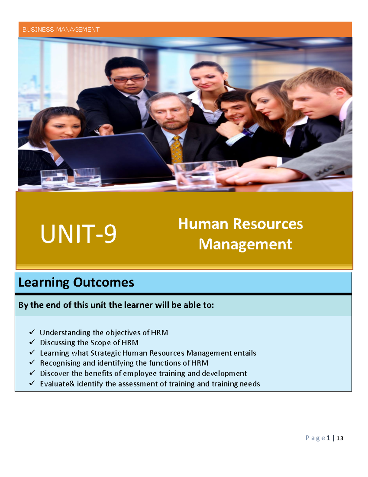 1582033151 UNIT 9 Human Resources Management - BUSINESS MANAGEMENT UNIT ...