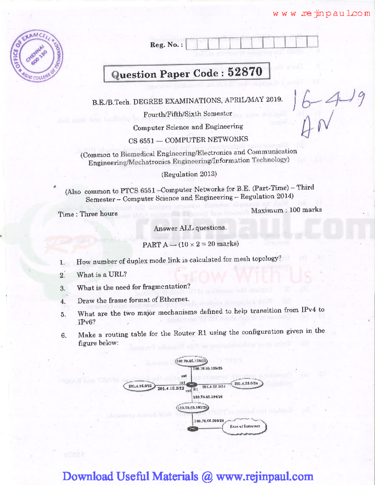 Computer Network Qustion Paper - w w w .rejin p au l m Download Useful ...