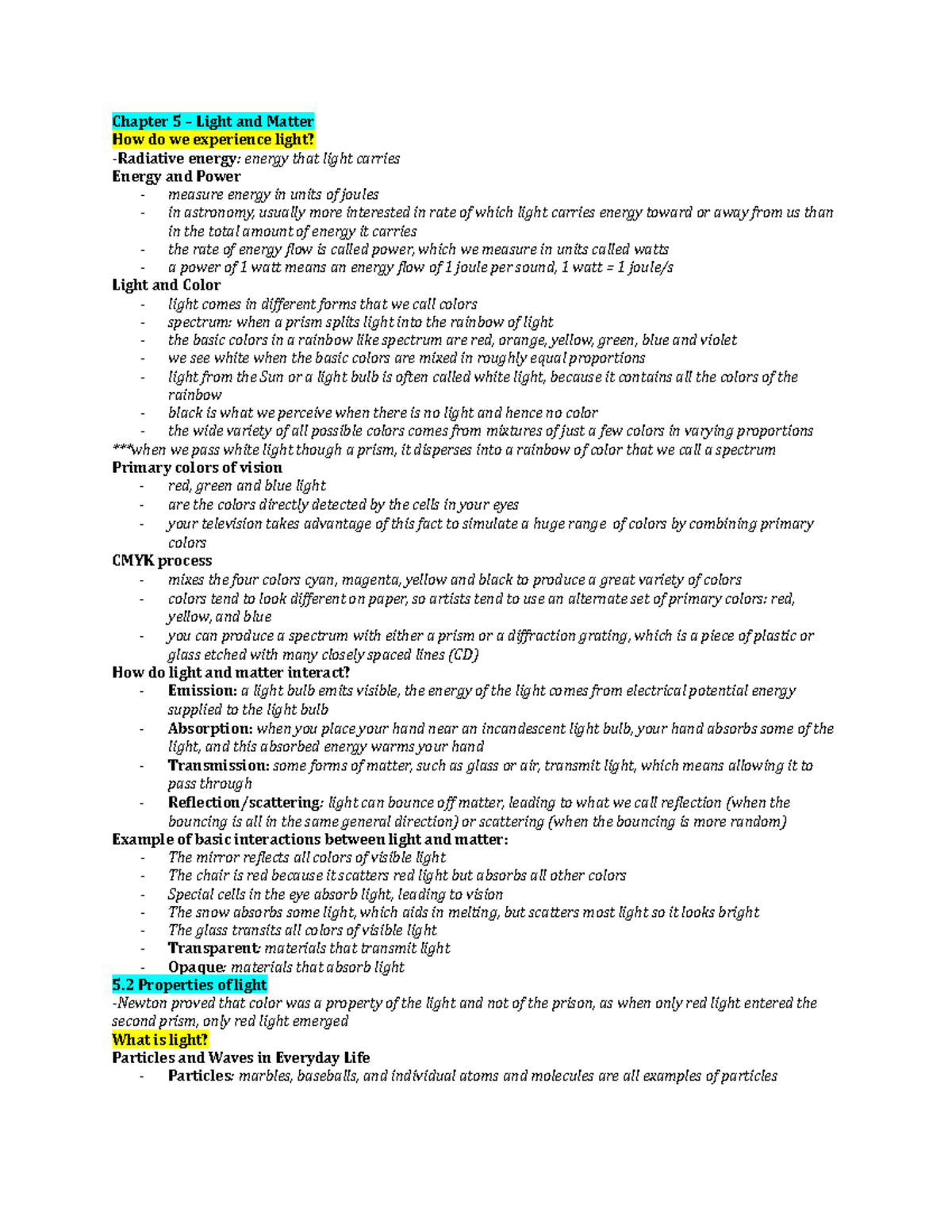 AST101 Chapter 5 - lecture note - Chapter 5 – Light and Matter How do ...