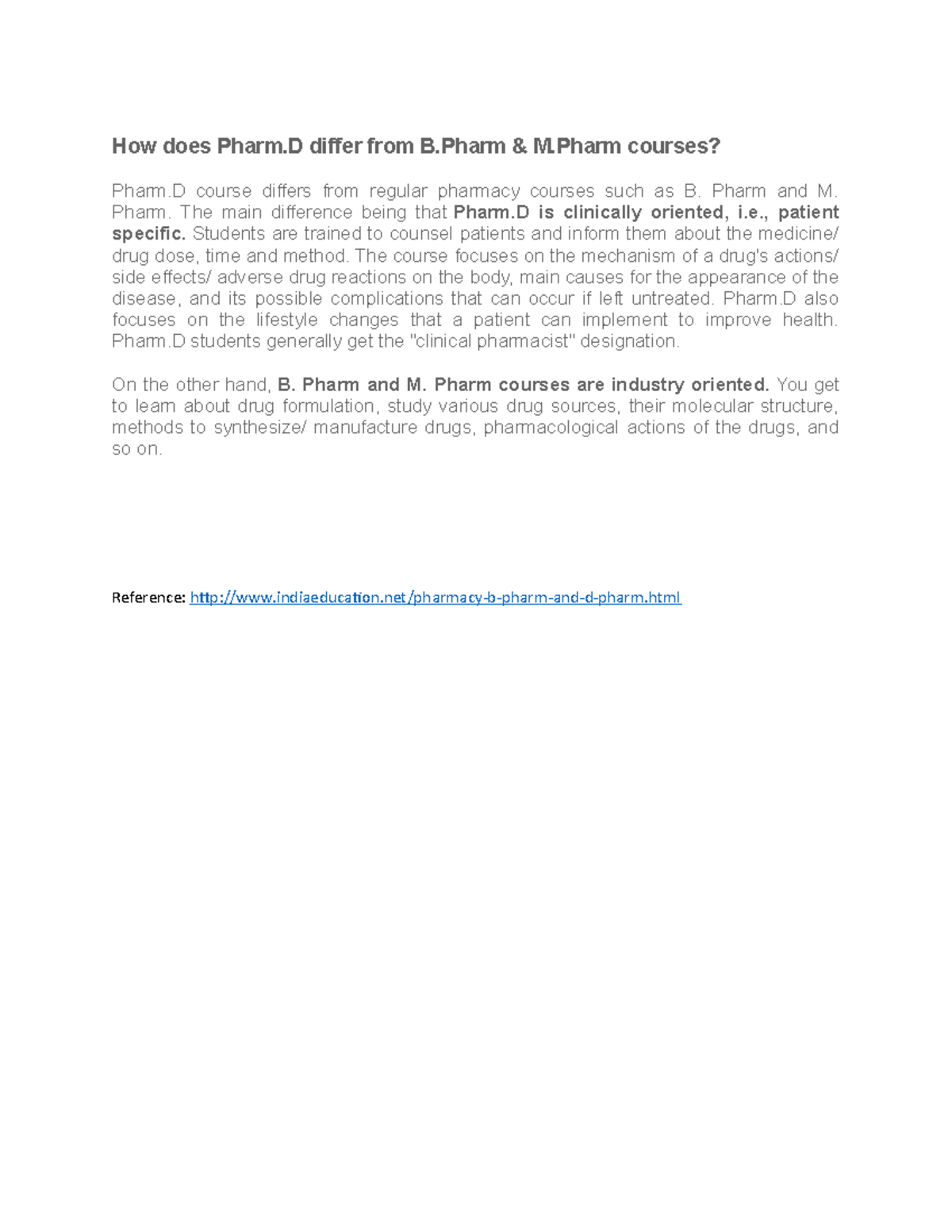 Scope of Pharm D - How does Pharm differ from B & M courses? Pharm ...