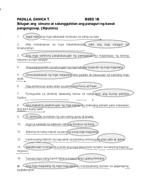 Komfil Final EXAM Sample Questions - FILIPINO 21 Kontekstwalisadong ...