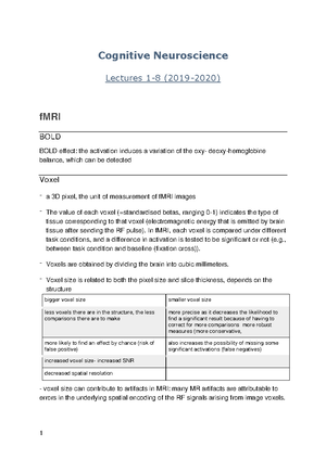 Cognitive Neuroscience lecturenotes 9to14 2019 2020 - Cognitive ...