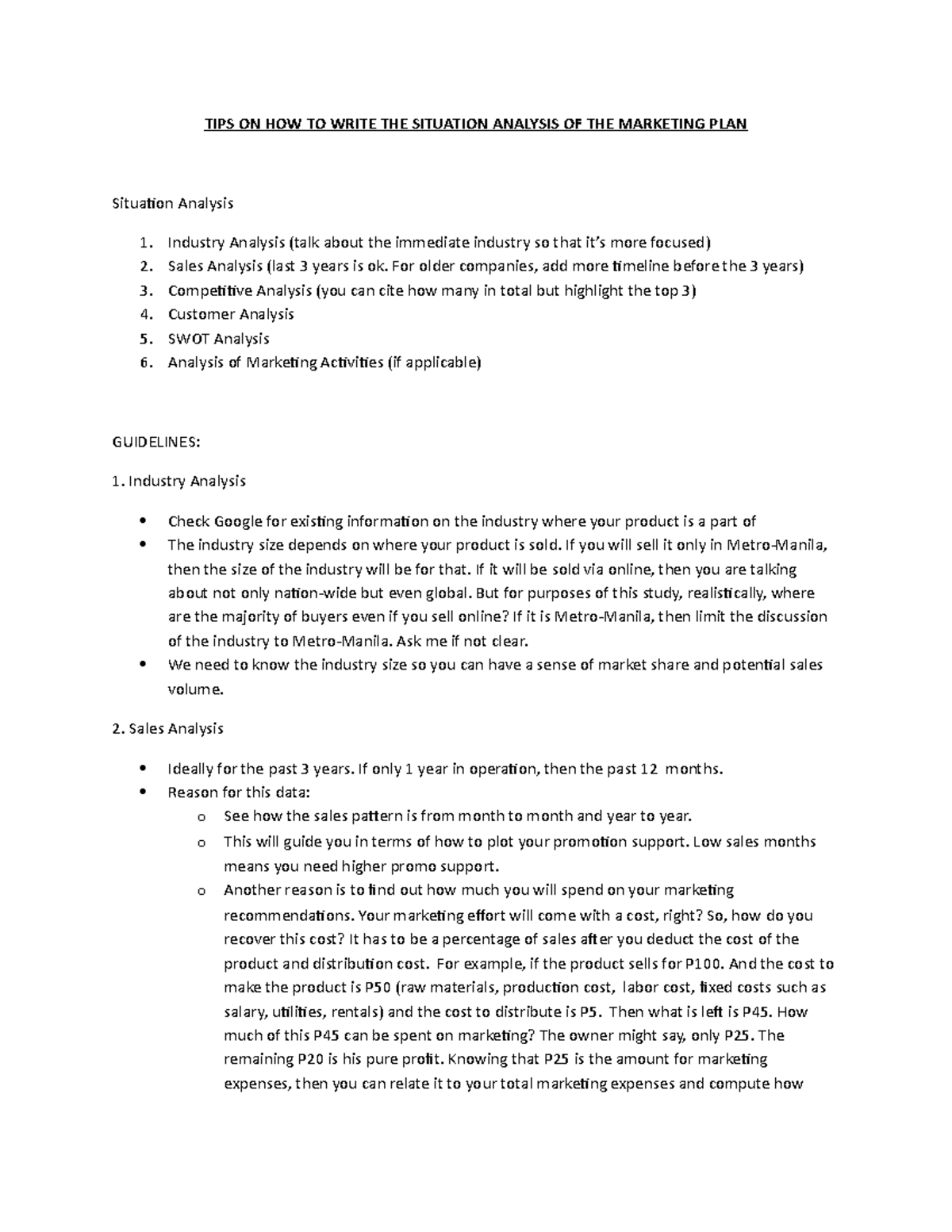 Marketing Plan - Tips on How to Write the Situation Analysis - TIPS ON ...