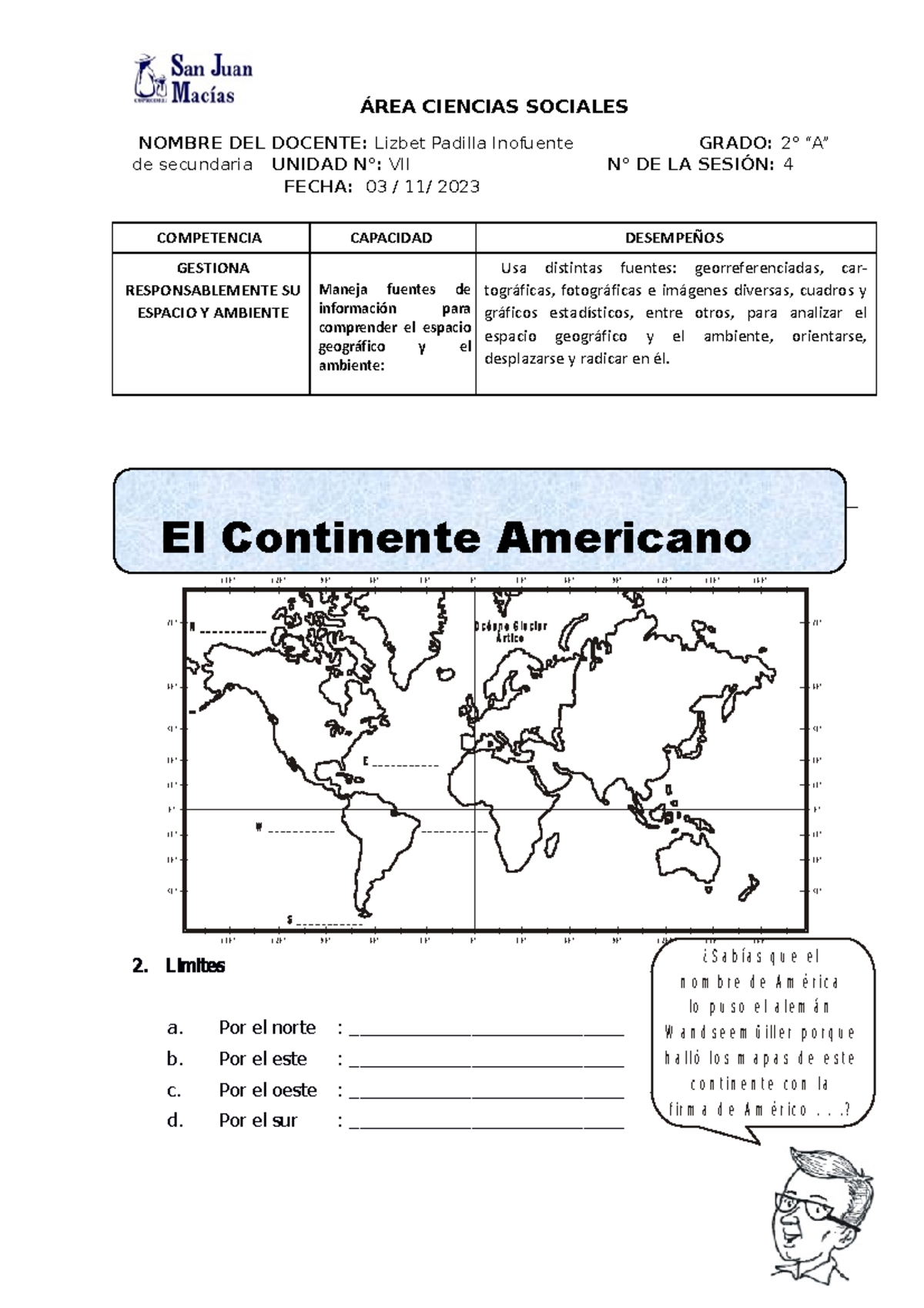 continente americano - ÁREA CIENCIAS SOCIALES NOMBRE DEL DOCENTE ...