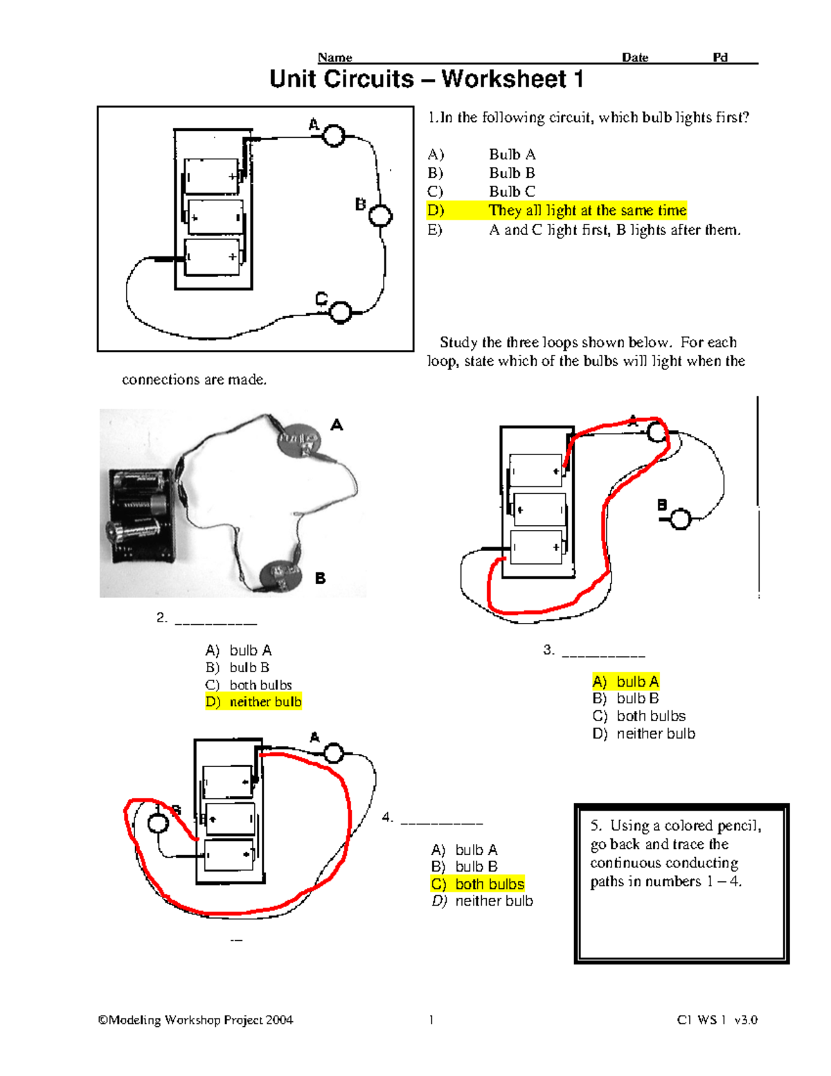Worksheet 1 - circuits ohms law answers - ####### Name Date Pd Unit ...