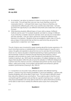 VAP2601 - Unisa - Visual and Performing Art - Studocu