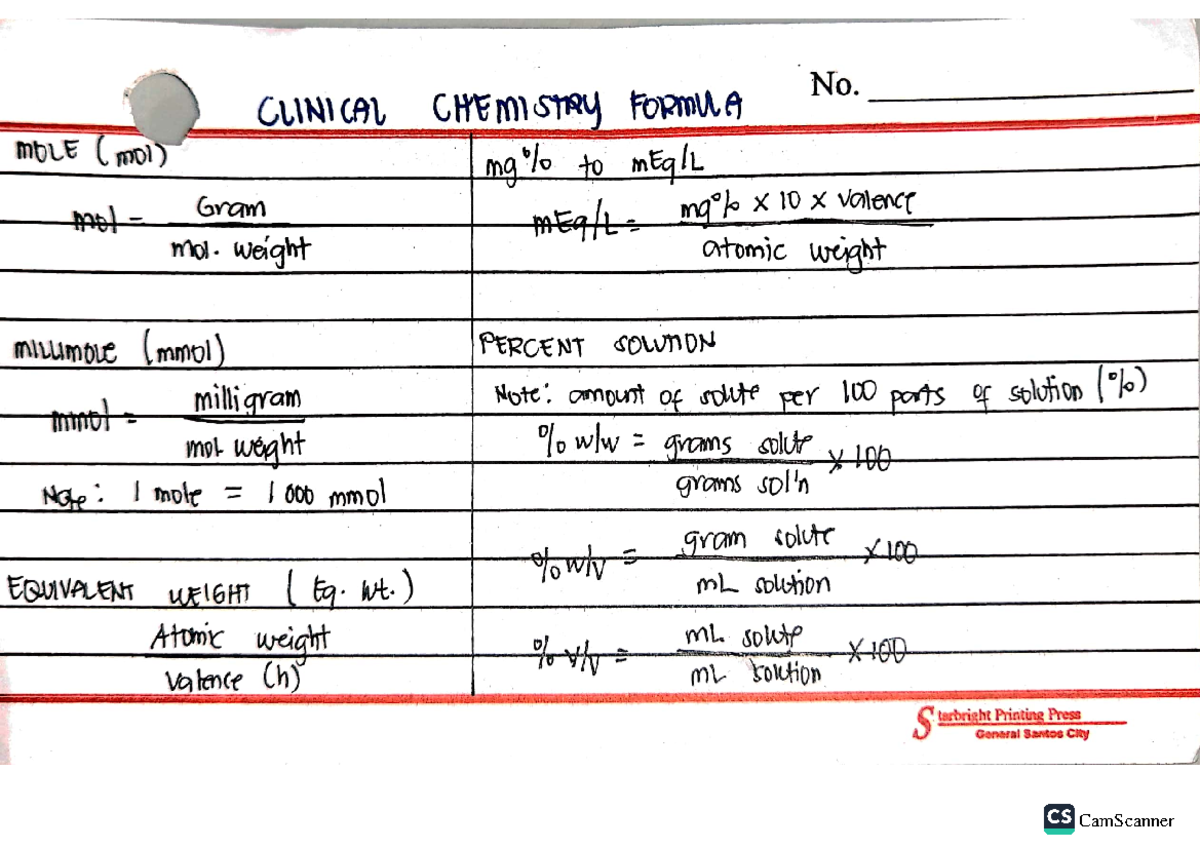 Formula USED - Medical Laboratory Science - Studocu