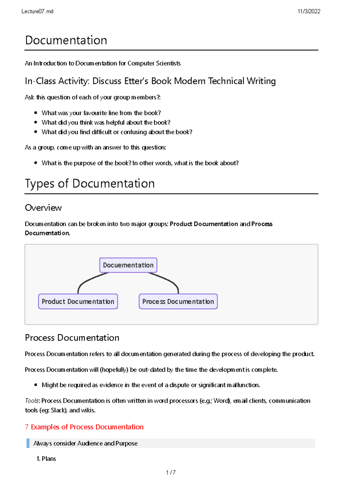 Lecture 7 - Notes - Documentation An Introduction to Documentation for ...