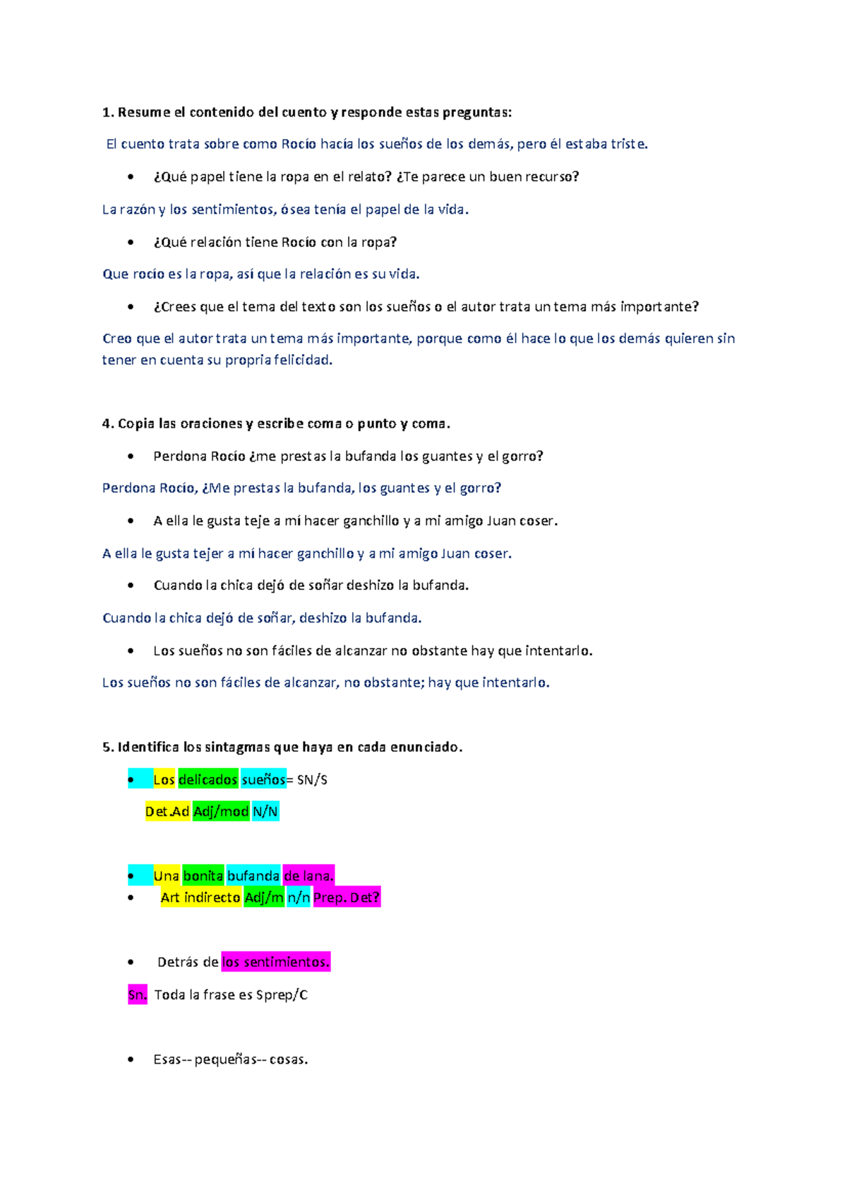 La bufanda de los sueños - Resume el contenido del cuento y responde ...