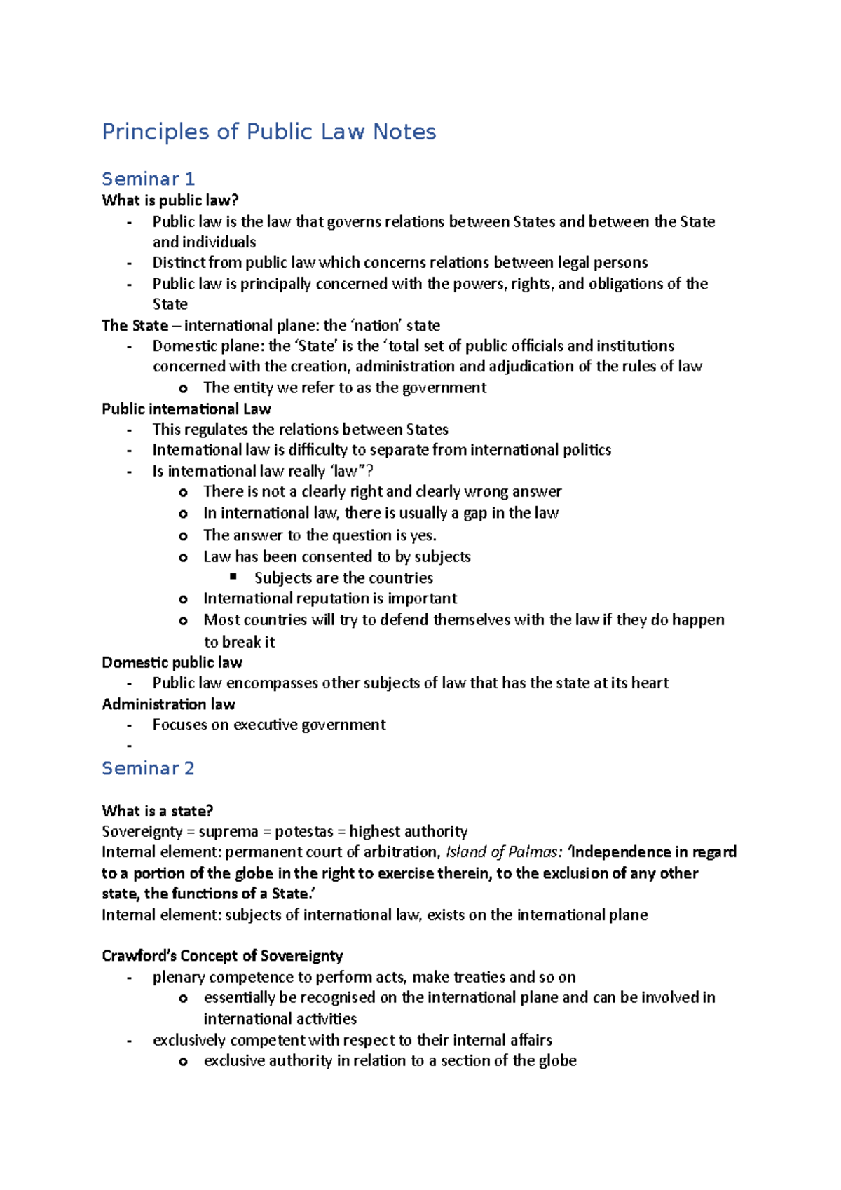 Principles of Public Law Notes - Principles of Public Law Notes Seminar ...