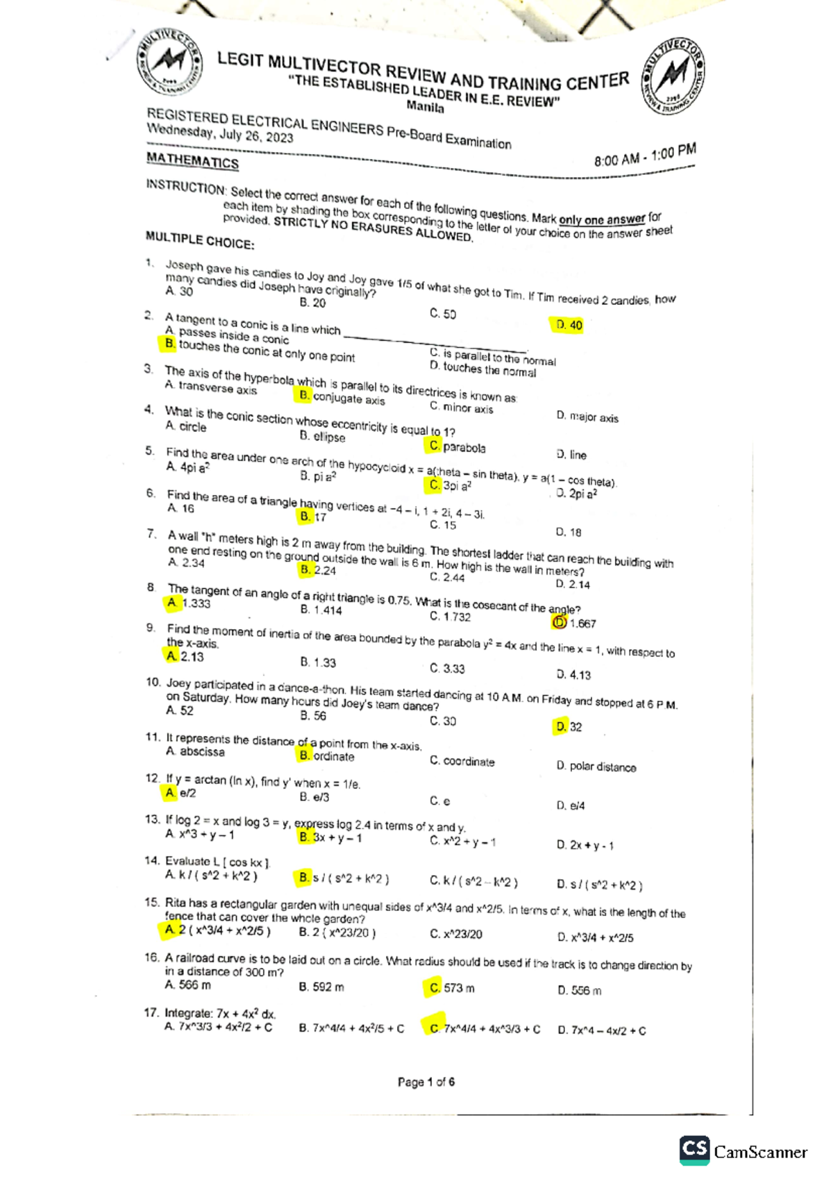 MATHEMATICS Sept2023 - BS Electrical Engineering - Studocu