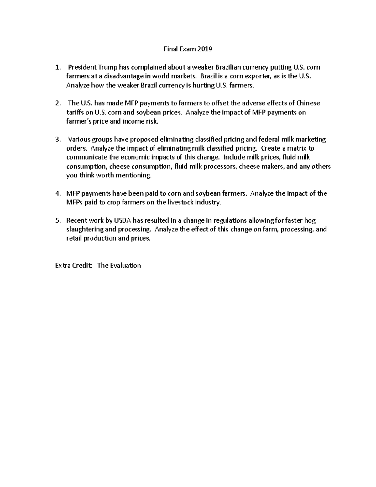 AGEC 614 Final Exam Practice Paper Fall 2019 - Final Exam 2019 ...