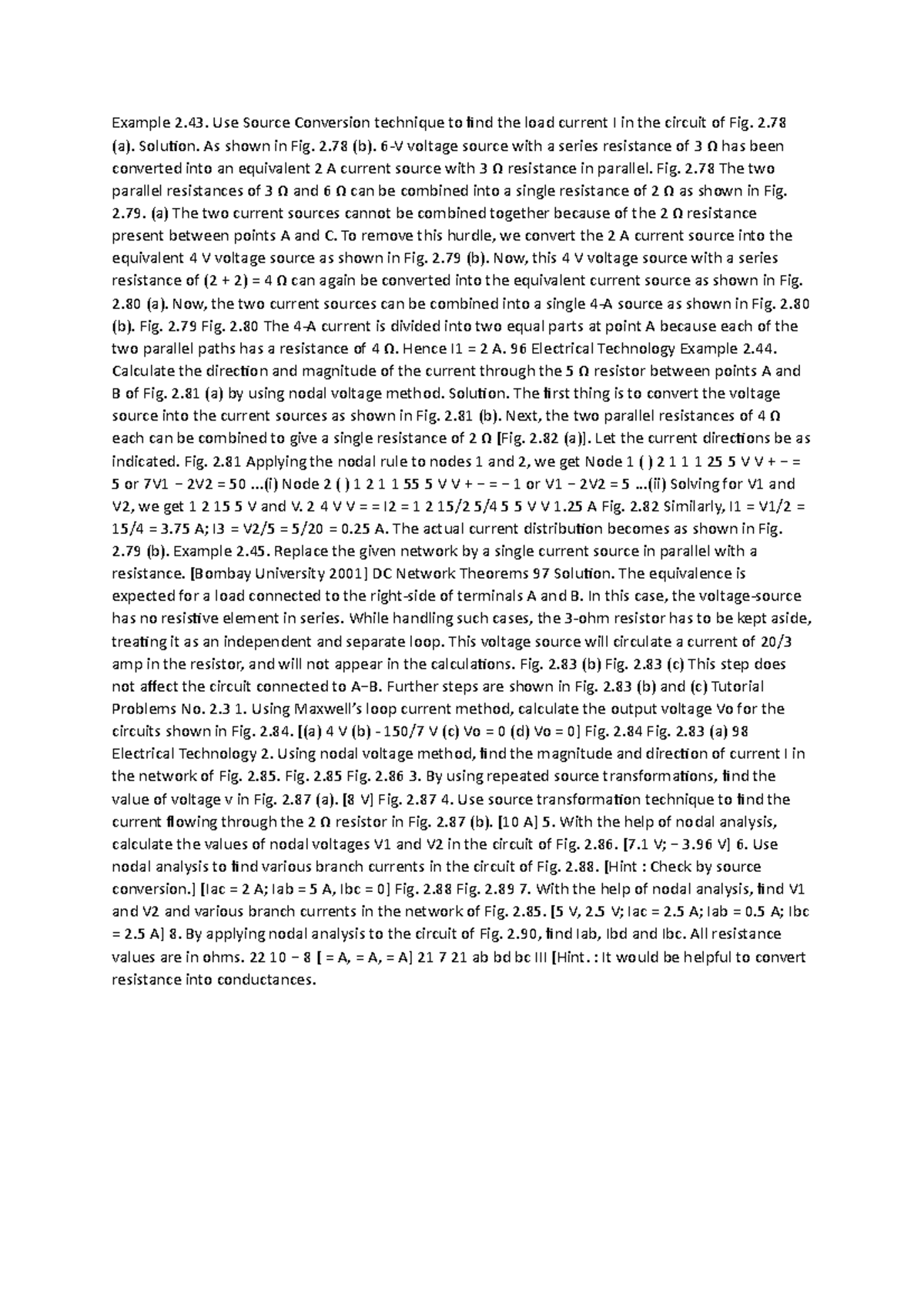 8 - electric - Example 2. Use Source Conversion technique to find the load current I in the ...