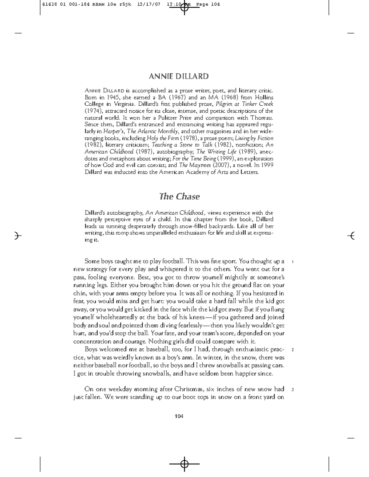 Reading Annie Dillard Chase 1301 - ANNIE DILLARD ANNIE DILLARD is ...
